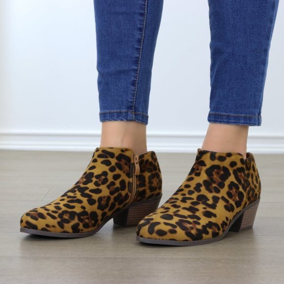Shoes | Faux Suede Leopard Print Ankle Booties | Poshmark